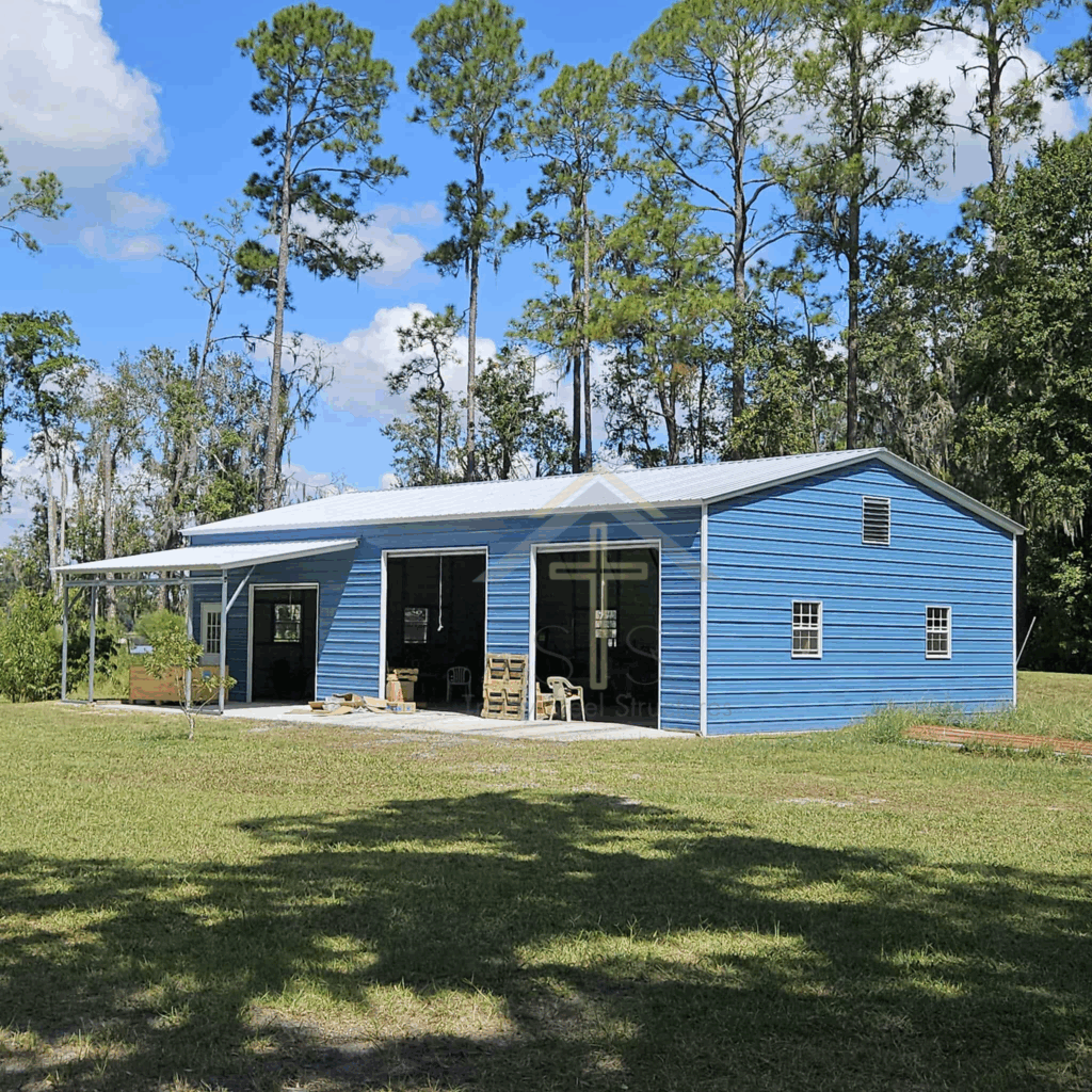 30x50x12 Metal Garage Building with Lean-To » Trinity Steel Structures